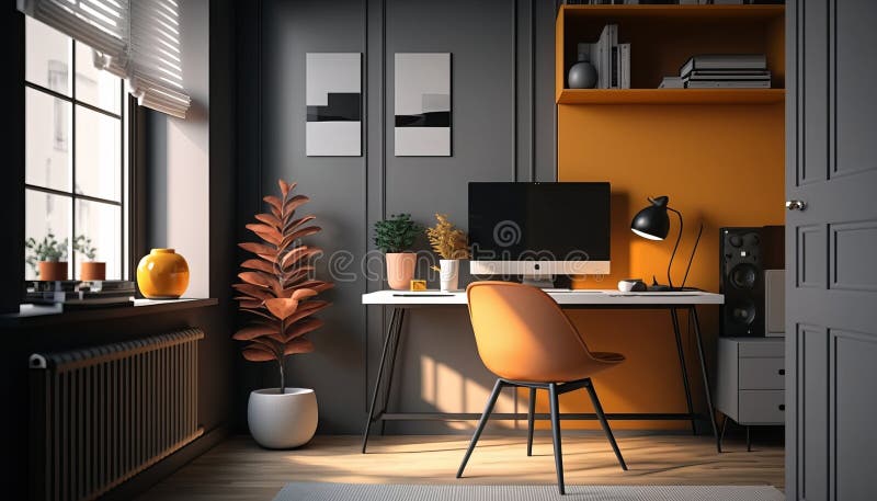 Home Office Mock Up, Ultra Modern, Contemporary Scene Stock ...