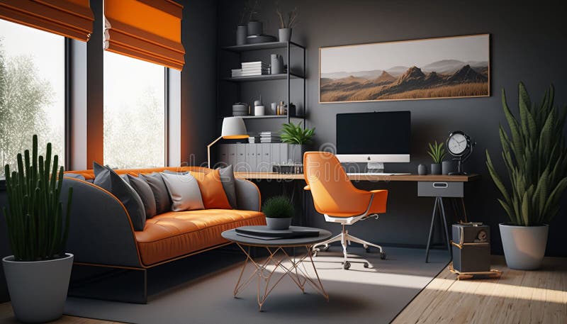 Home Office Mock Up, Ultra Modern, Contemporary Scene Stock ...