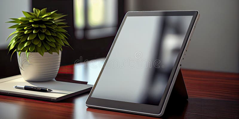 Home Office Modern Tablet Computer with Blank Screen, Remote Work ...
