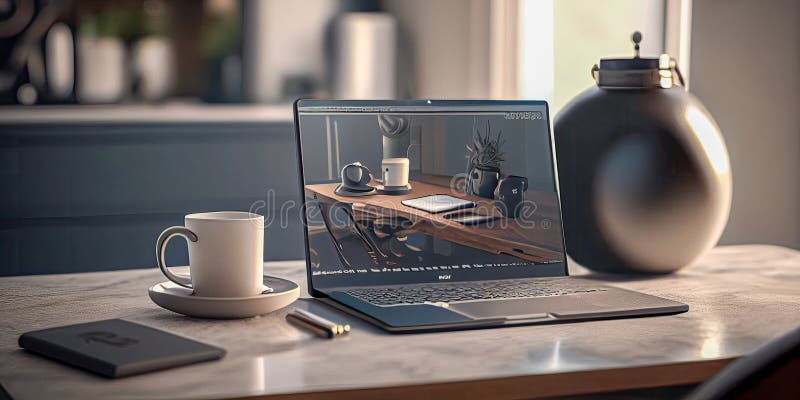 Home Office Modern Tablet Computer with Blank Screen, Remote Work ...