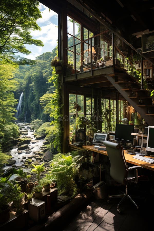 Home Office, Modern Workspace with a Computer Desk and Natural Light ...