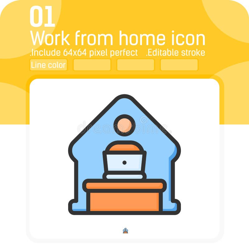 Home Office Remote Work Icon Concept with Line Color Style Isolated on ...