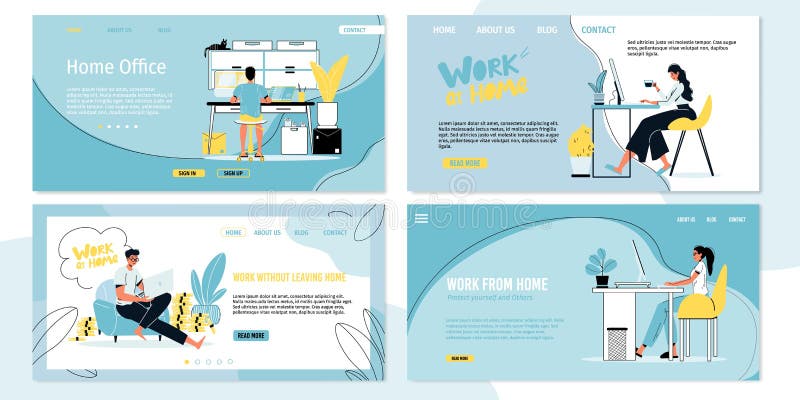 Home Office, Remote Work without Leaving Room Set Stock Vector ...