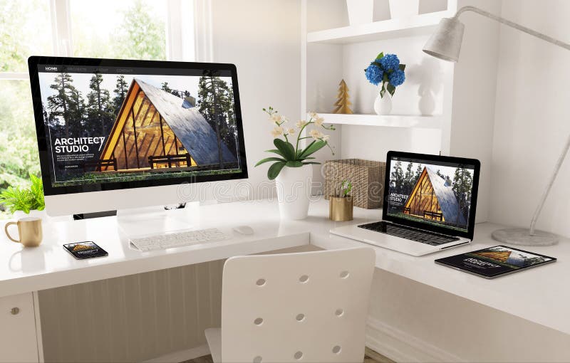 Home Office Set Up with Responsive Architect Studio Website Stock ...