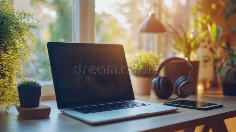 Home Office Setup, a Clean Desk Setup with Laptop, Tablet, and ...