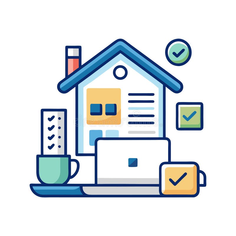 Home Office Setup Icon, Work from Home, Remote Work Checklist Stock ...