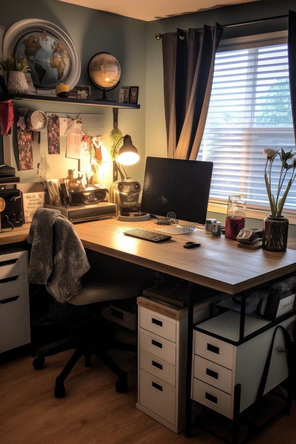 Home Office Setup with Laptop and Organized Desk Stock Illustration ...
