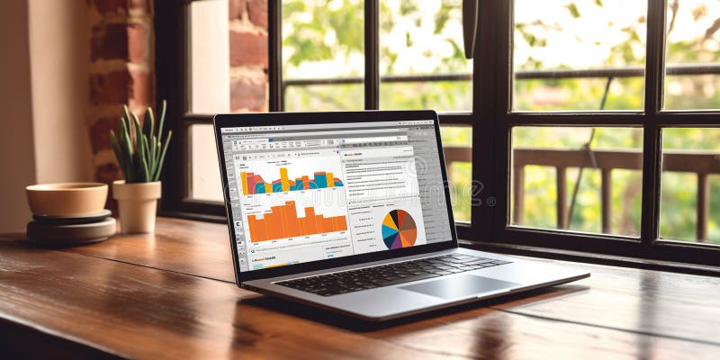 A Home Office Setup with a Laptop Showing a Finance Management Software ...