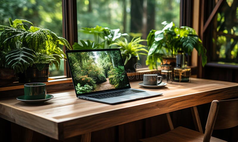 Home Office Setup with a Modern Desk Computer and a Window View of ...
