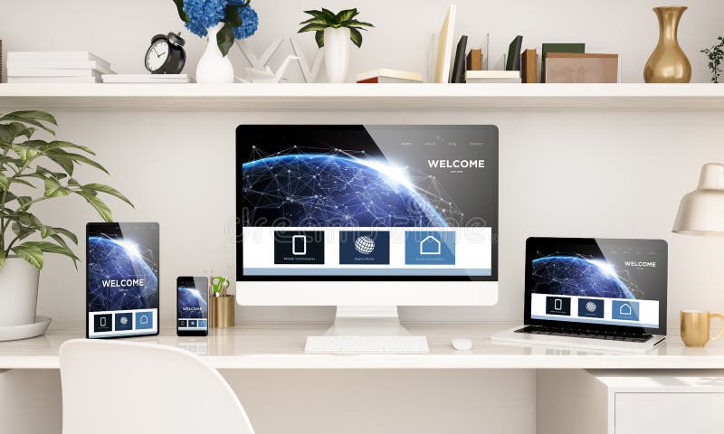 Home Office Setup with Responsive Devices Stock Illustration ...