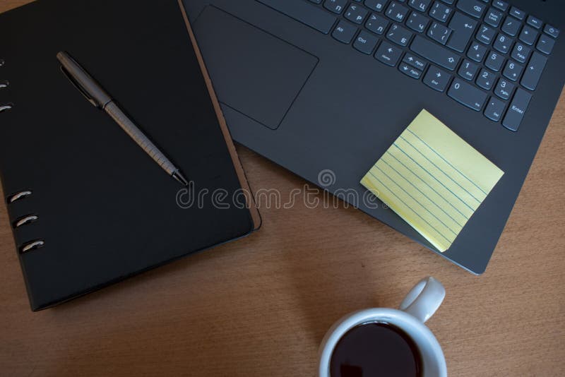 Home Office Setup, during Self-isolation. Keyboard, Notebook, Pen ...