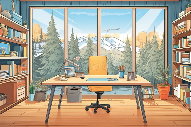 Home Office Space with Forest Backdrop View, Magazine Style ...