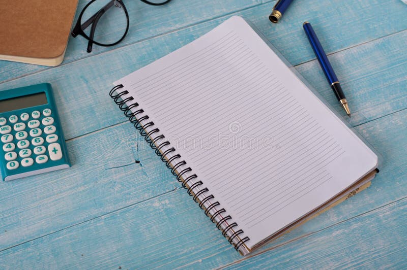 Home Office Table with Open Notebook with Pen Stock Photo - Image of ...