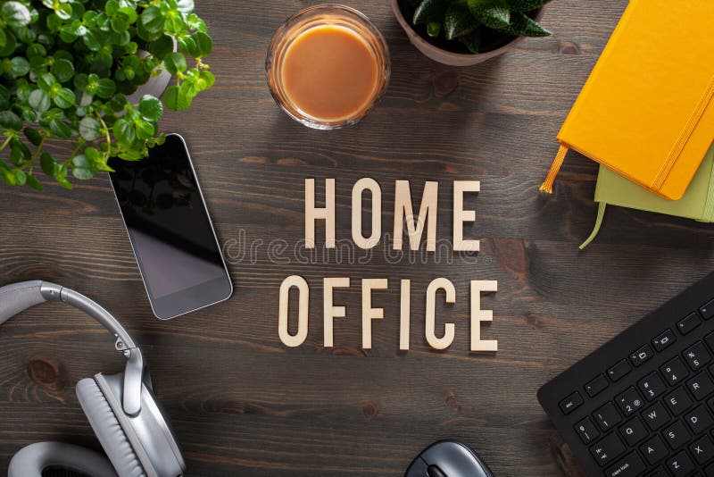 Home Office Text Desk with Keyboard Computer Smartphone Notebook ...