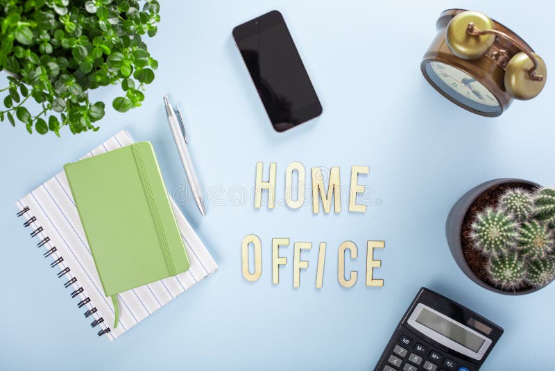 Home Office Text Desk with Smartphone Notebook Houseplants, Working ...