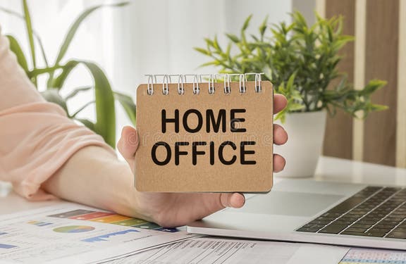 Home Office Text on Sticky Notes in Hand with Office Desk. Stock Photo ...