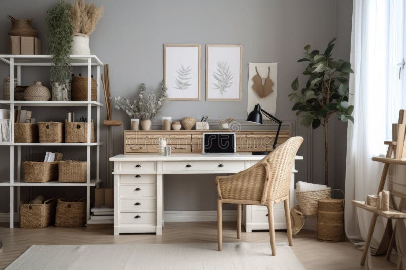 Home Office with Tidy and Organized Desk, Filing System, and Clutter ...