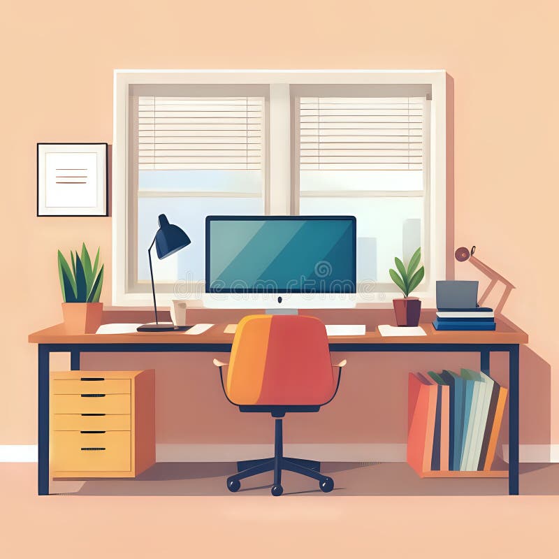 Home Office Working Desk-Flat Design Illustration Generated by Ai Stock ...