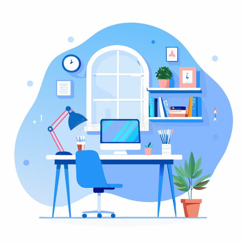 Home Office Workplace Image. Cartoon Style Stock Vector - Illustration ...