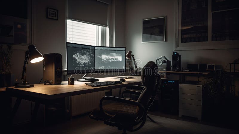 Home Office Workplace Interior. Table and Monitors. Modern Space Stock ...