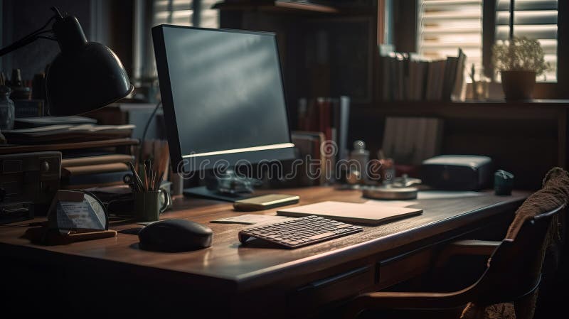 Home Office Workplace Interior. Table and Monitors. Modern Space Stock ...