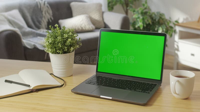 Home Office. Workplace with Laptop Computer on Desk with Blank Empty ...