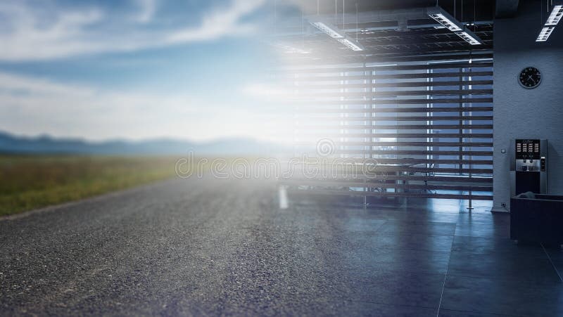 Home Office Workplace Mixed With Landscape View Stock Illustration ...