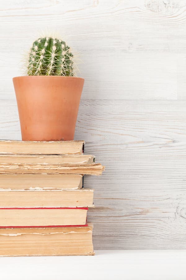 Home Office Workplace with Stack of Old Books Stock Image - Image of ...