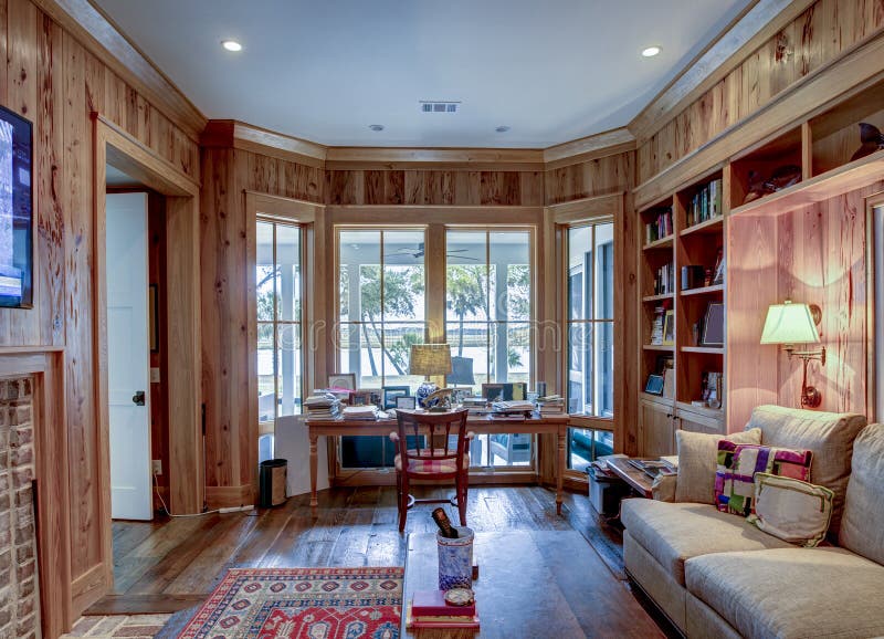 Home Office Workspace in Beautiful Home with View Windows Editorial ...