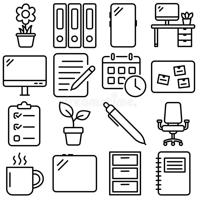 Home Office and Workspace Essentials Icon Set Outline Style (Part 2 ...