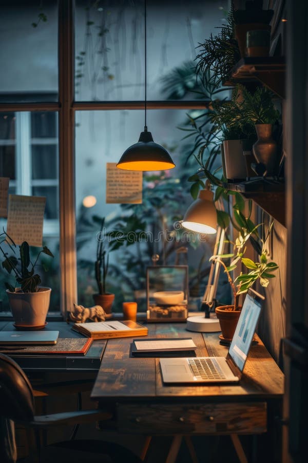 Home Office. Workspace with Innovative Lighting Solutions Stock Photo ...