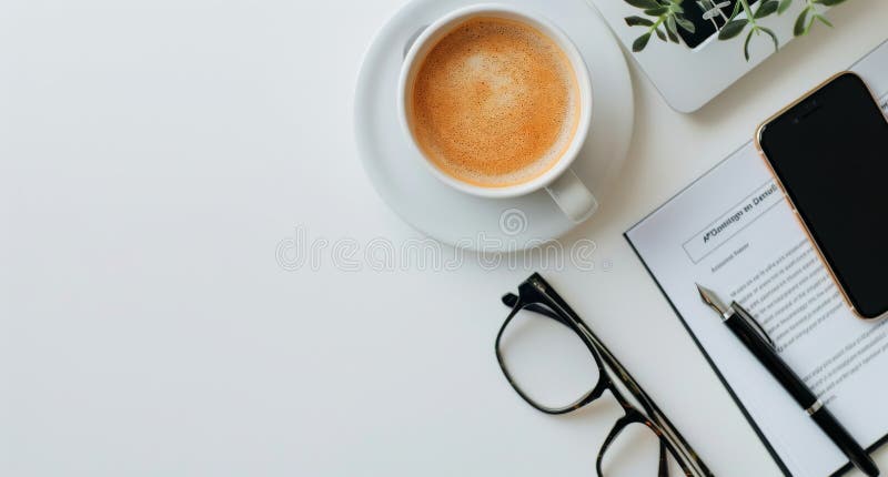 Home Office Workspace with Laptop Coffee Notepad Glasses and Smartphone ...