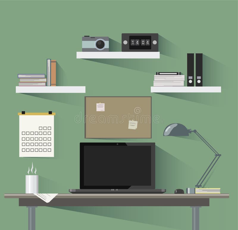Home Office Workspace. Objects and Equipment for Workplace Design. Flat ...