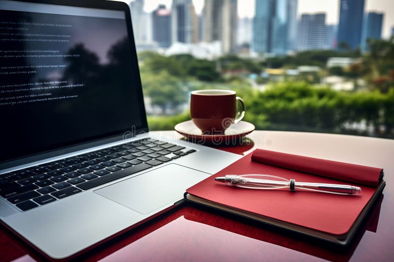 Home Office Worktable with Laptop, Chart Documents, Coffee Cup ...