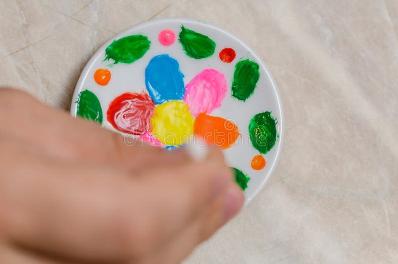 Home Painted Ceramic Tea Dish Stock Image - Image of texture, green ...