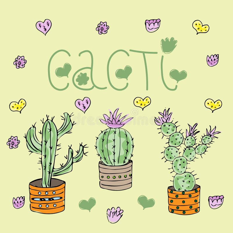 Home plants - cute cacti stock vector. Illustration of home - 260560224