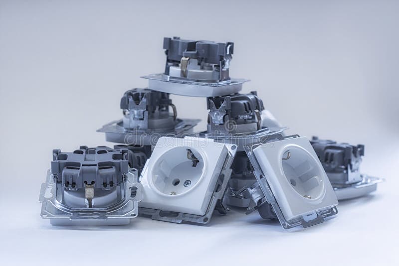 Home Plastic Sockets for Electricity on a White Background Stock Photo ...