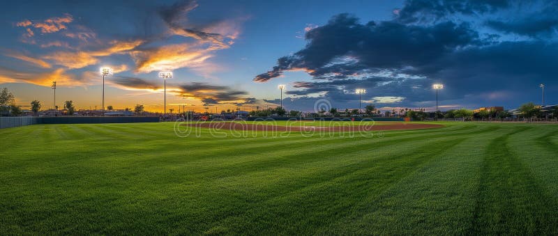 Home Plate Takes Center Stage on a Baseball Field at Dusk, Under a ...