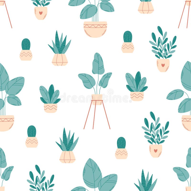 Home Potted Plants Seamless Pattern. Houseplants. Home Interior. Vector ...