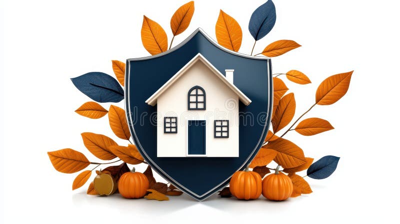 Home Protection Concept with Fall Leaves, Pumpkins, and Shield Design ...