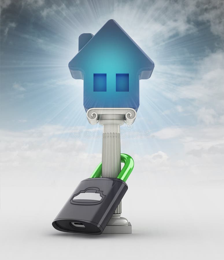 Home Protection Concept with Padlock in Sky Flare Stock Illustration ...