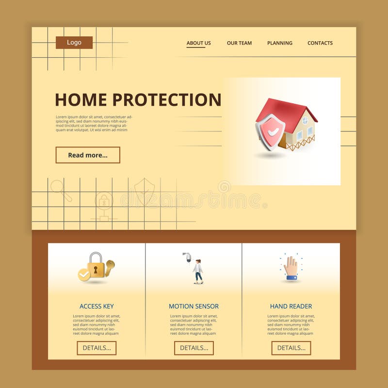 Home Protection Flat Landing Page Website Template. Acces Key, Motion ...
