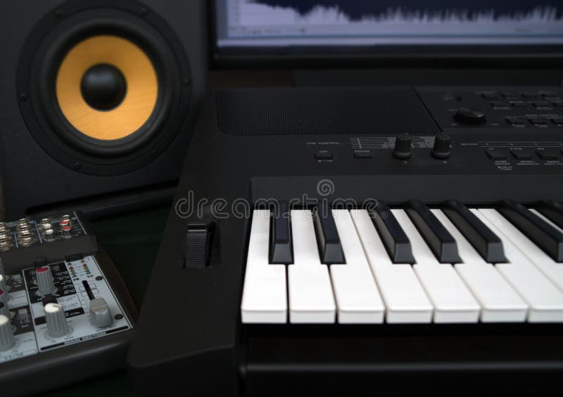 Home recording studio. stock photo. Image of keyboard - 109942094