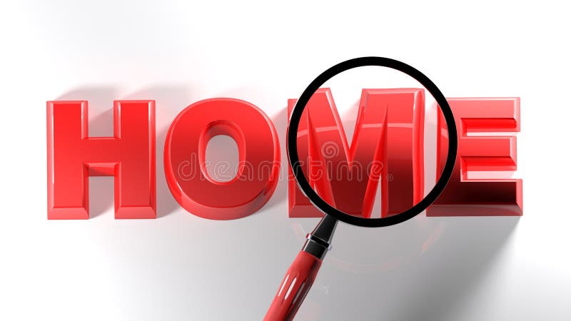 HOME Red Write on White Surface, Under a Magnifier Lens - 3D Rendering ...