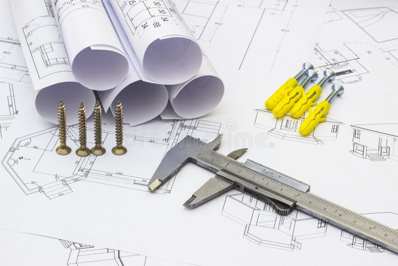 Home Renovation Plans and Tools Stock Image - Image of ideas, hammer ...