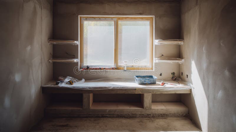 Home Renovation Project in Progress with Unfinished Walls and Window ...