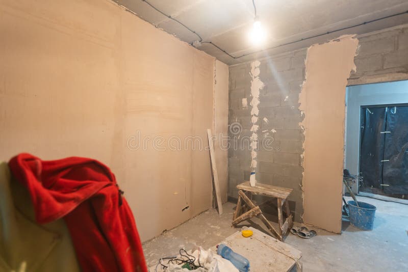 Home Renovation in Room Full of Painting Tools Stock Image - Image of ...