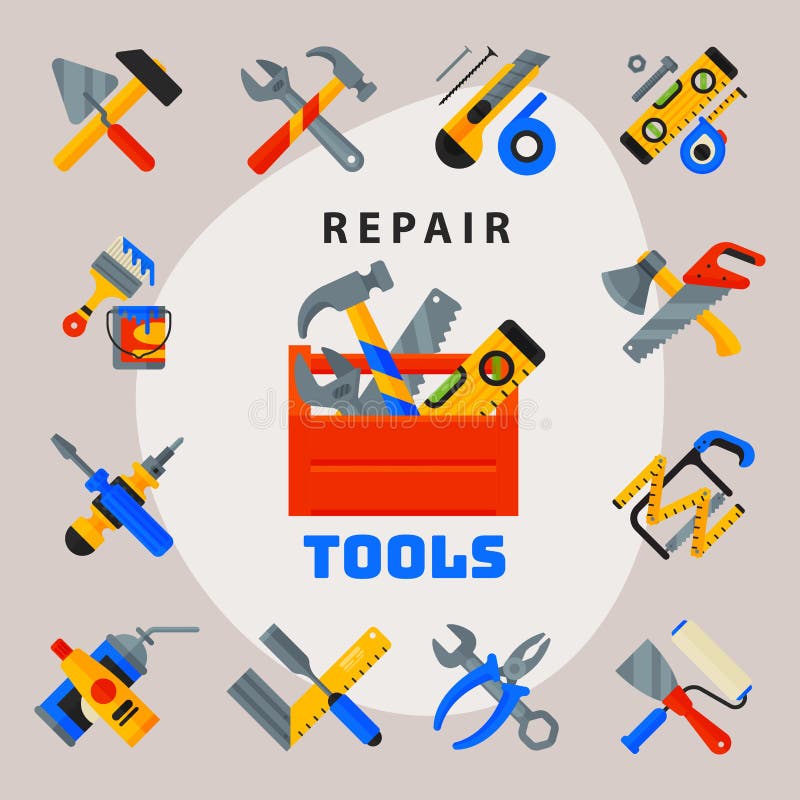 Home Repair Tools Icons Working Construction Equipment Set and Service ...