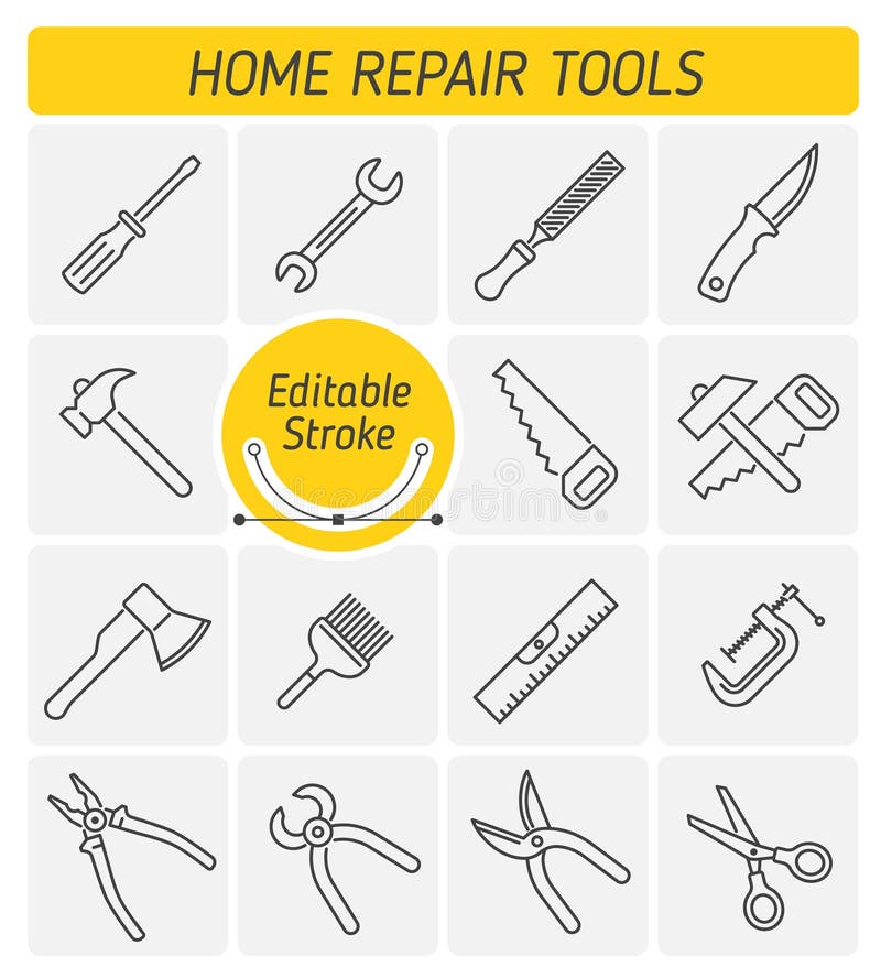 The Home Repair Tools Outline Vector Icon Set Stock Vector ...