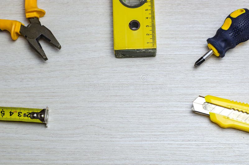 Home Repair Tools on the Table on a Light Background Stock Image ...